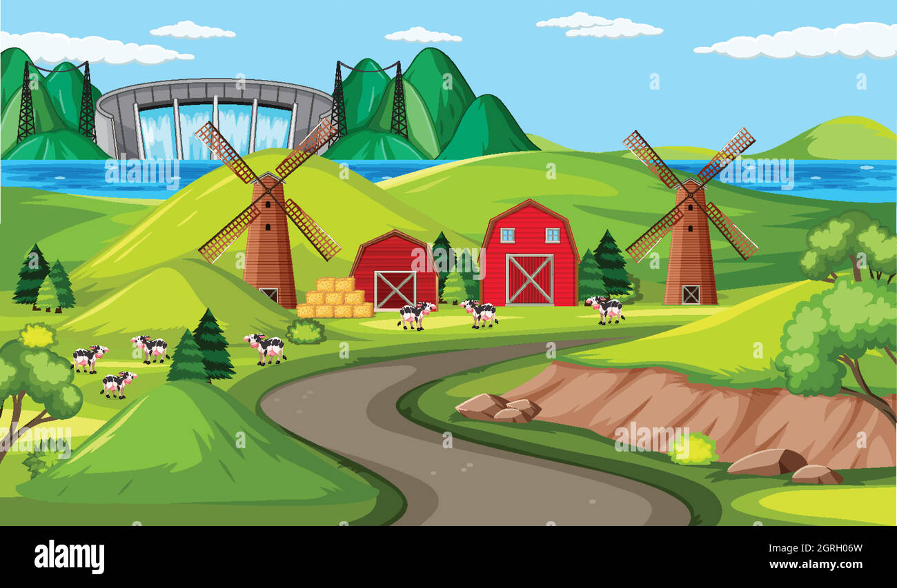 Farm and long road scene Stock Vector Image & Art - Alamy