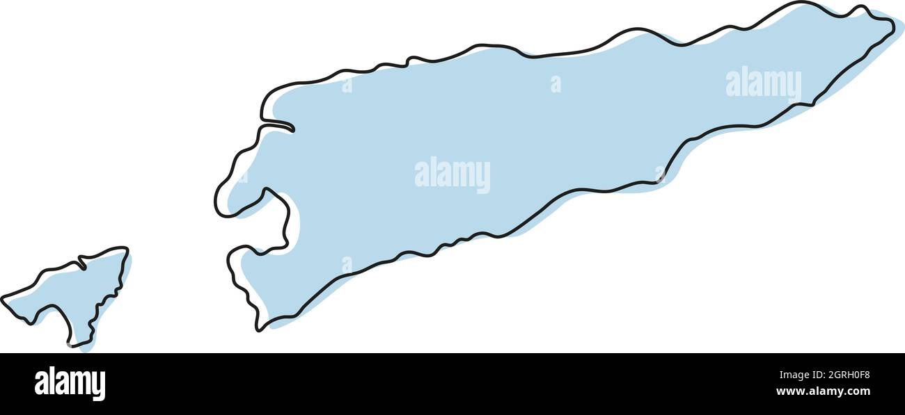 Stylized simple outline map of East Timor icon. Blue sketch map of East ...