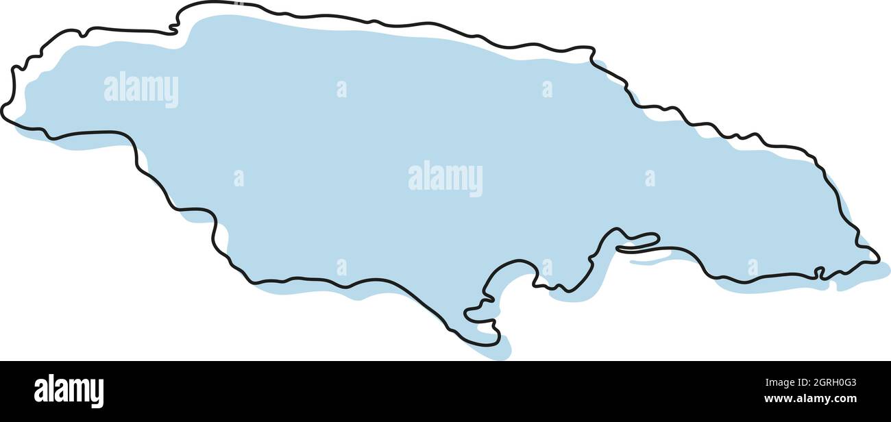 Stylized simple outline map of Jamaica icon. Blue sketch map of Jamaica ...