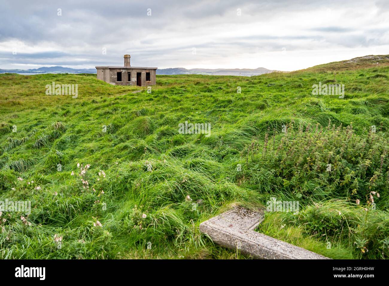 The ruins of Lenan Head fort at the north coast of County Donegal ...