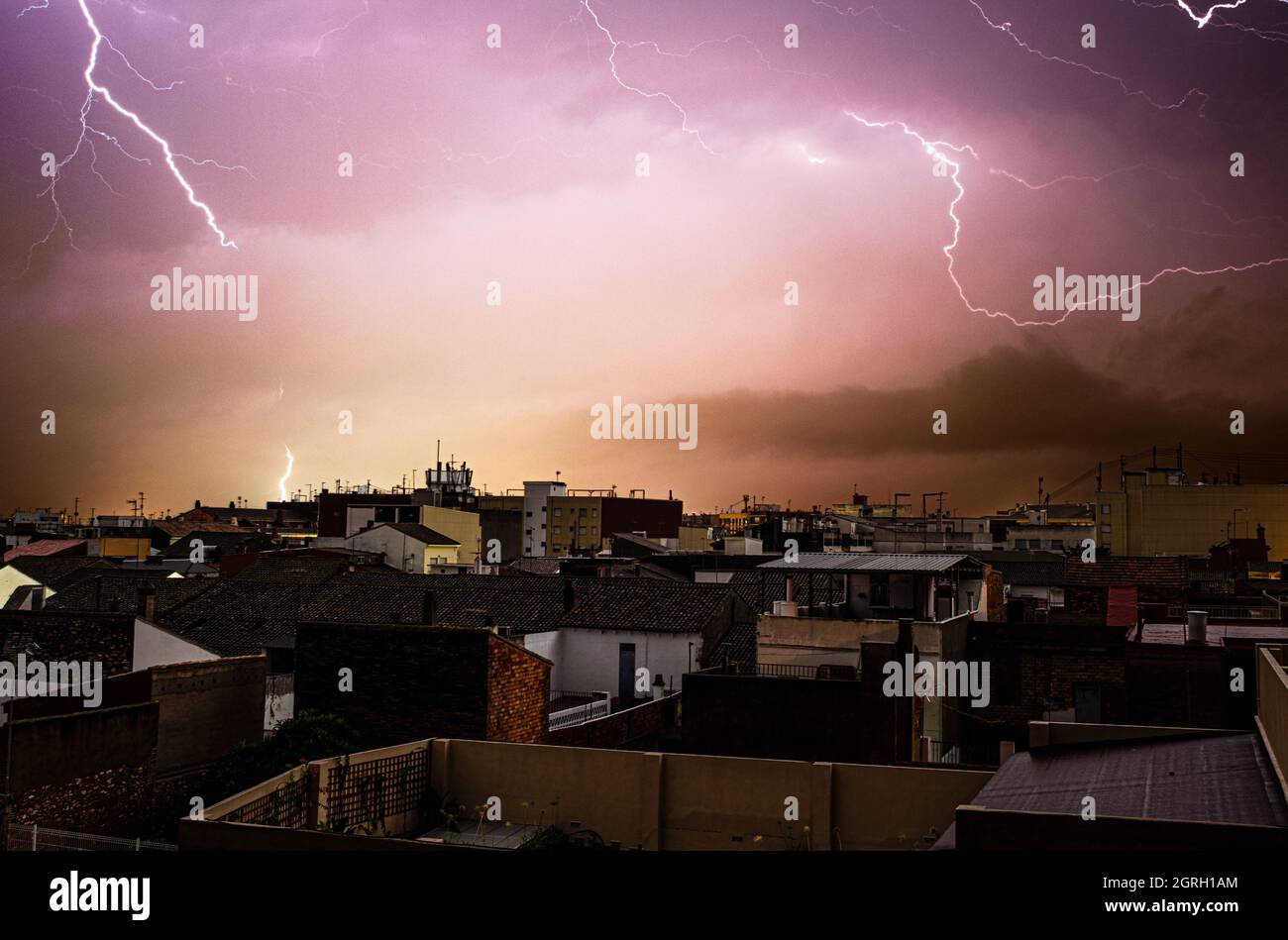 Electrical storm in night landscape Stock Photo - Alamy