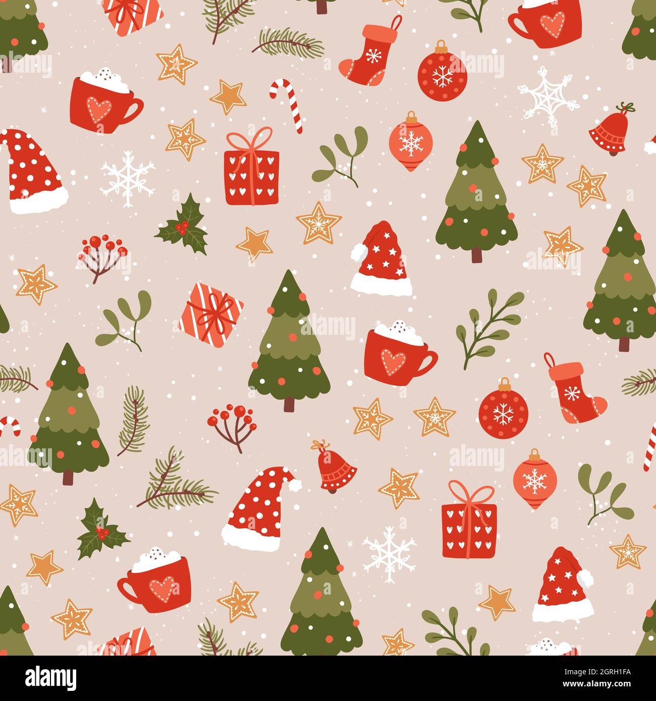 Cute hand drawn Christmas seamless pattern, lovely doodles, festive ...