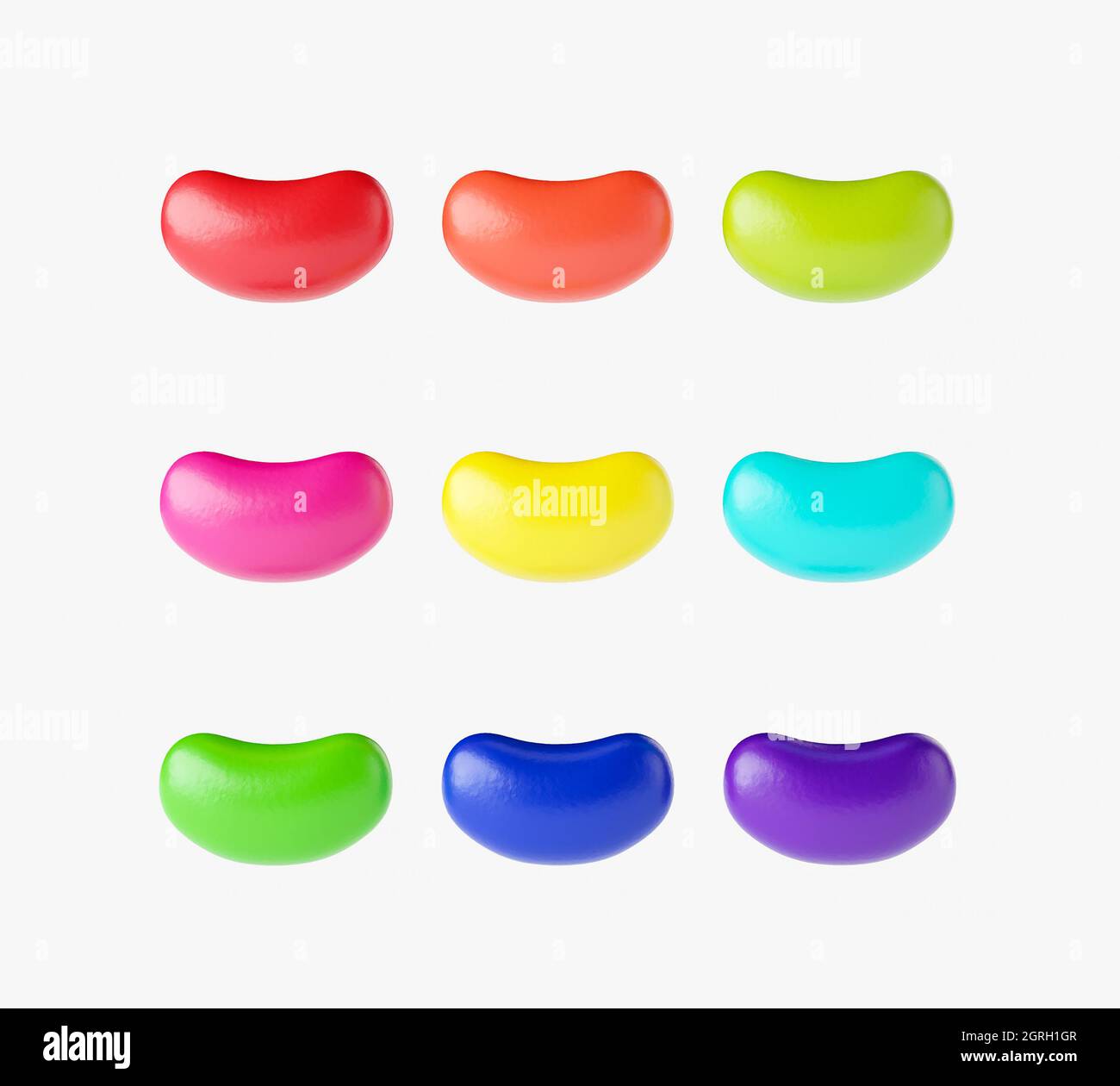 3D rendering of colorful jelly candies on a white background, perfect ...