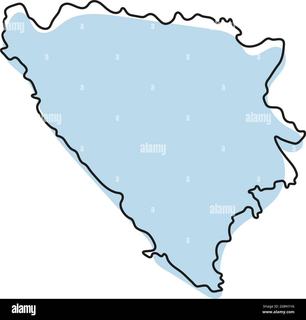 Stylized simple outline map of Bosnia and Herzegovina icon. Blue sketch ...