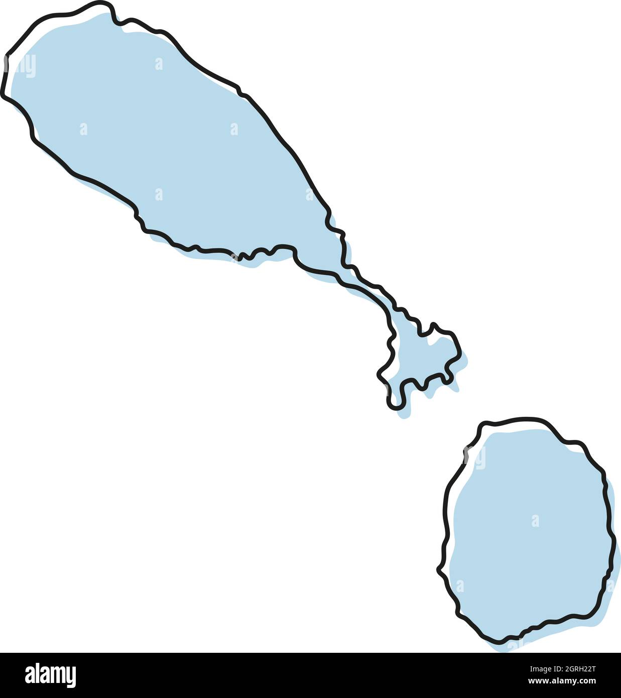 Stylized simple outline map of Saint Kitts and Nevis icon. Blue sketch ...