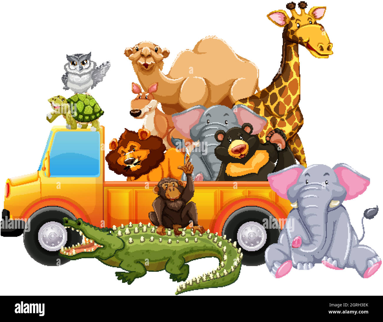 Wild animals on yellow truck Stock Vector Image & Art - Alamy