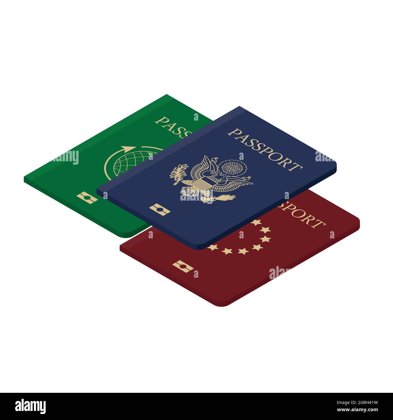 International Passport Covers Isolated On White Background Isometric