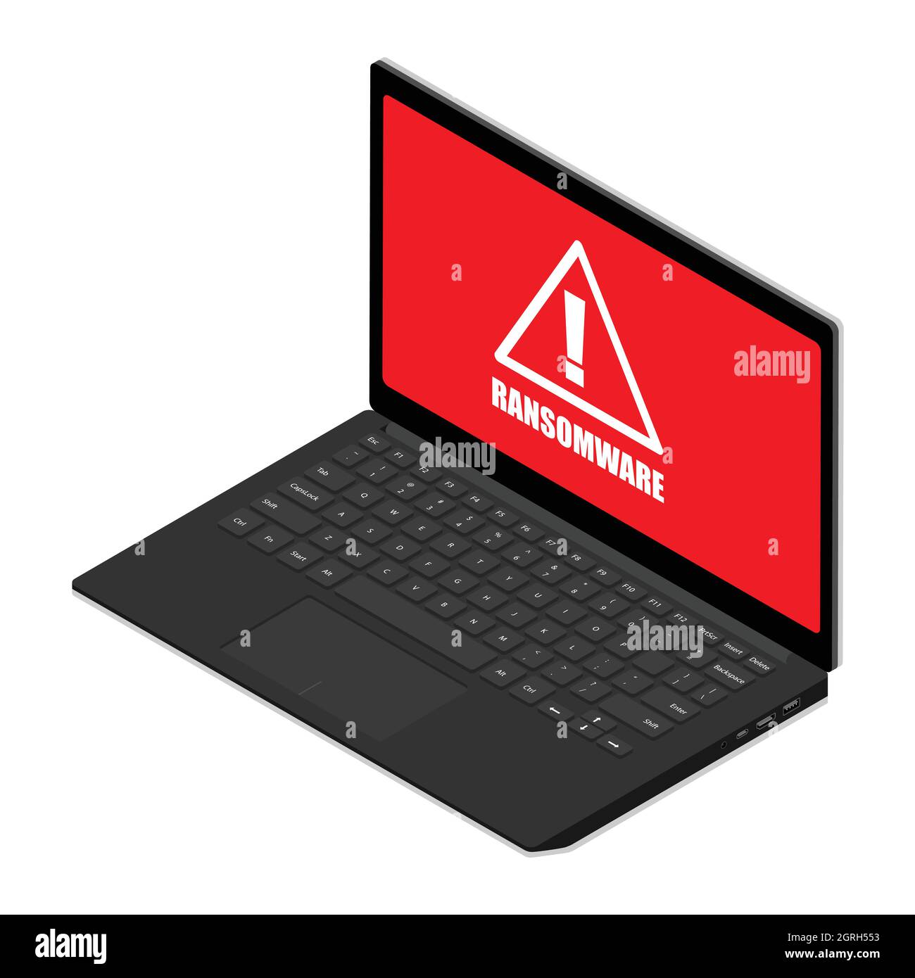 Computer laptop screen with message warning of a detected ransomware ...