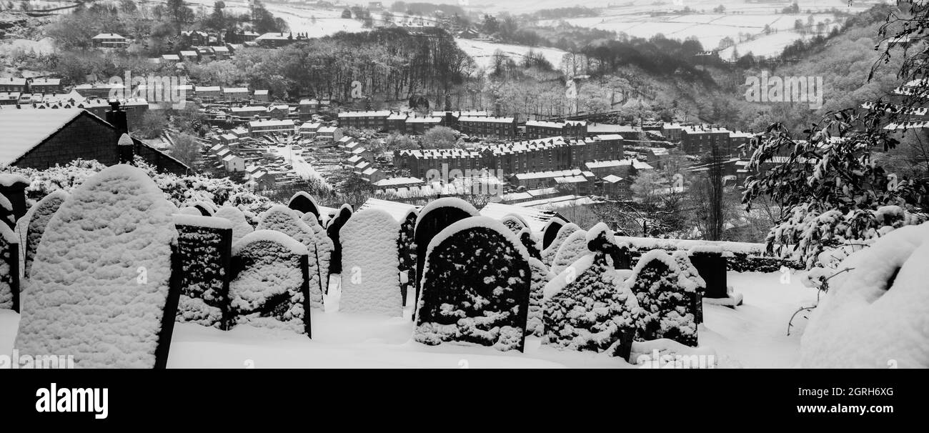 2 February 2021. TGraveyard off the road to Heptonstall overlooking the ...