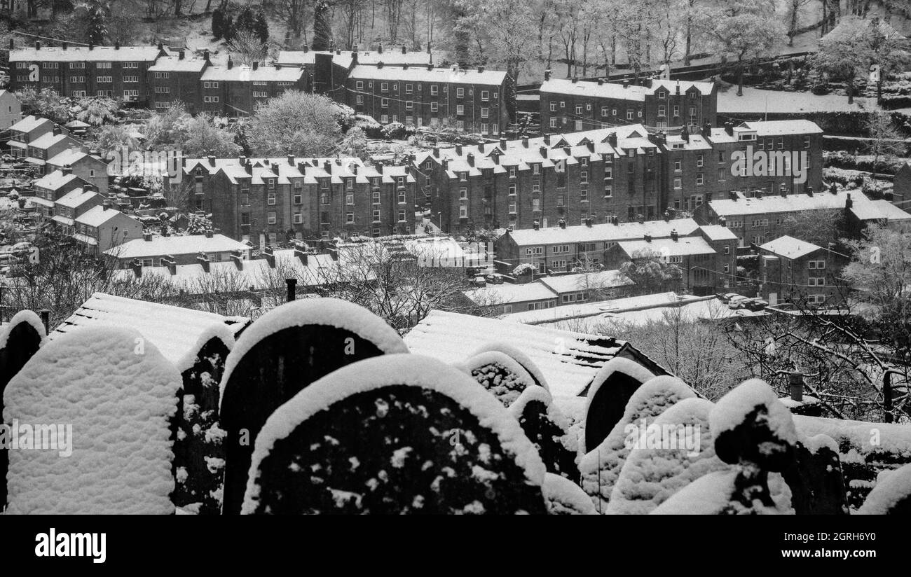2 February 2021. TGraveyard off the road to Heptonstall overlooking the ...
