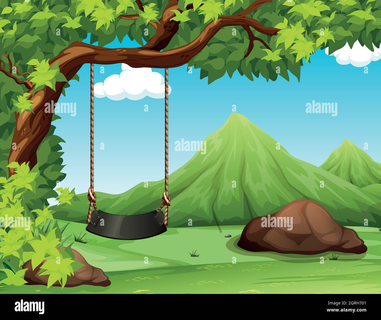 Garden scene tree trunk Stock Vector Images - Alamy