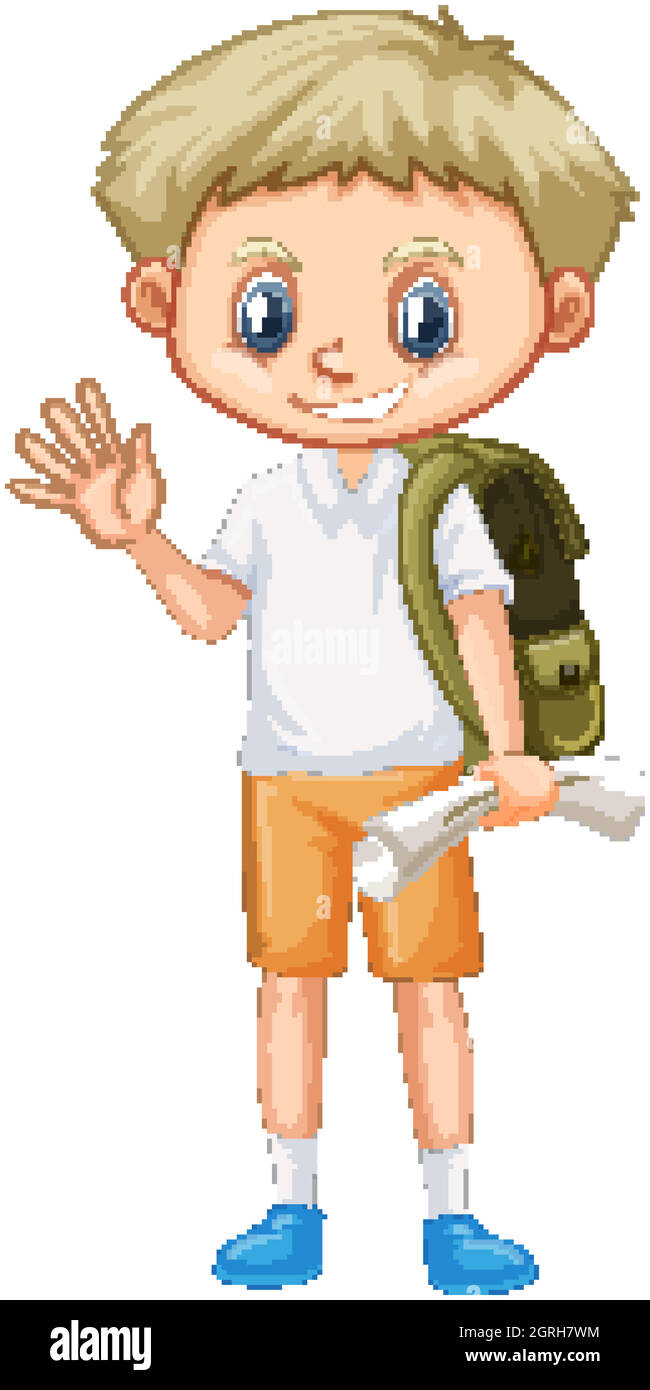 Cute boy with backpack and paper Stock Vector Image & Art - Alamy