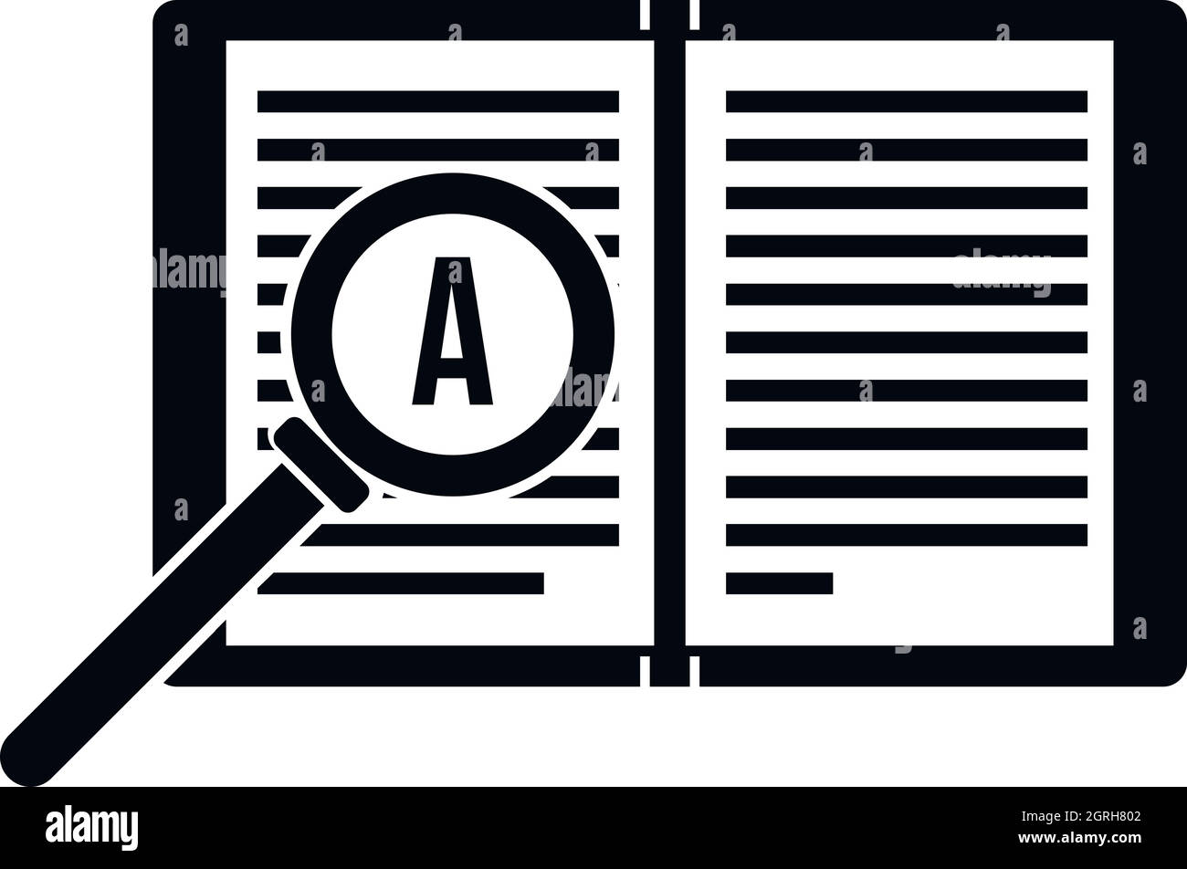 Magnifying glass over open book icon, simple style Stock Vector Image ...