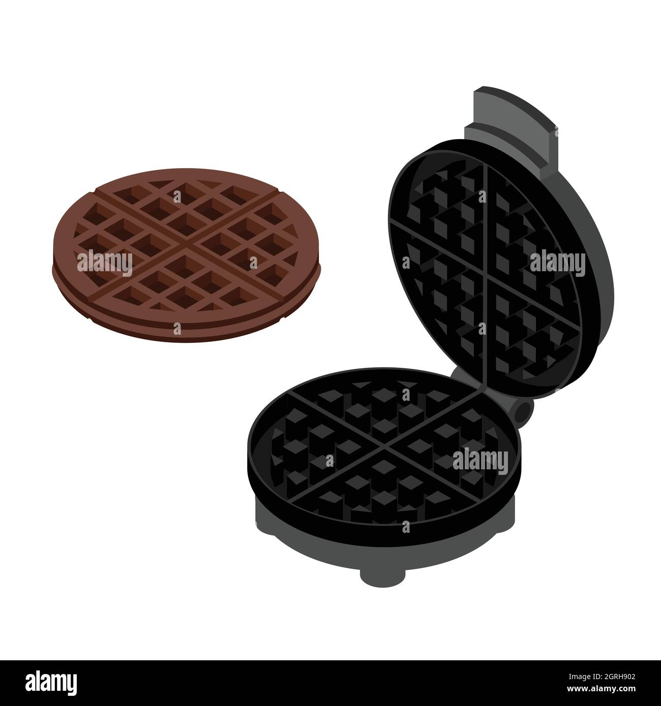 Fresh chocolate waffle and waffle maker isolated on white background ...