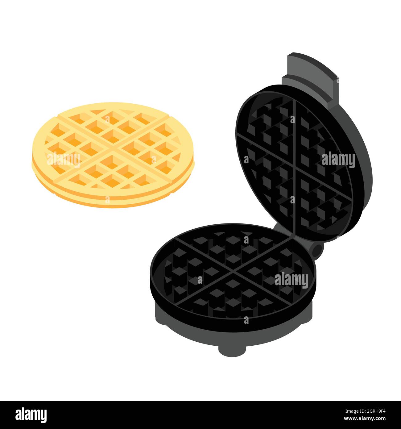 Fresh waffle and waffle maker isolated on white background isometric ...