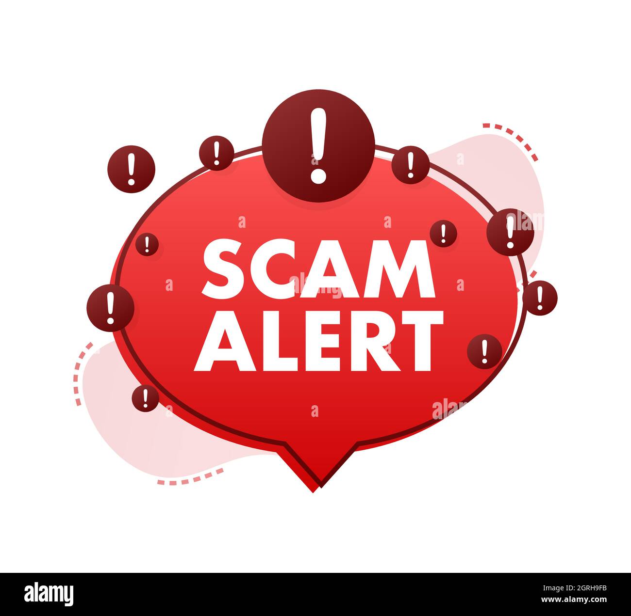 Banner with red scam alert. Attention sign. Cyber security icon. Caution warning sign sticker ...