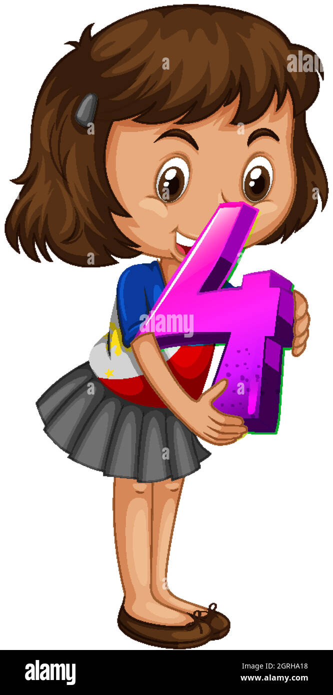 Asian girl holding math number four Stock Vector Image & Art - Alamy