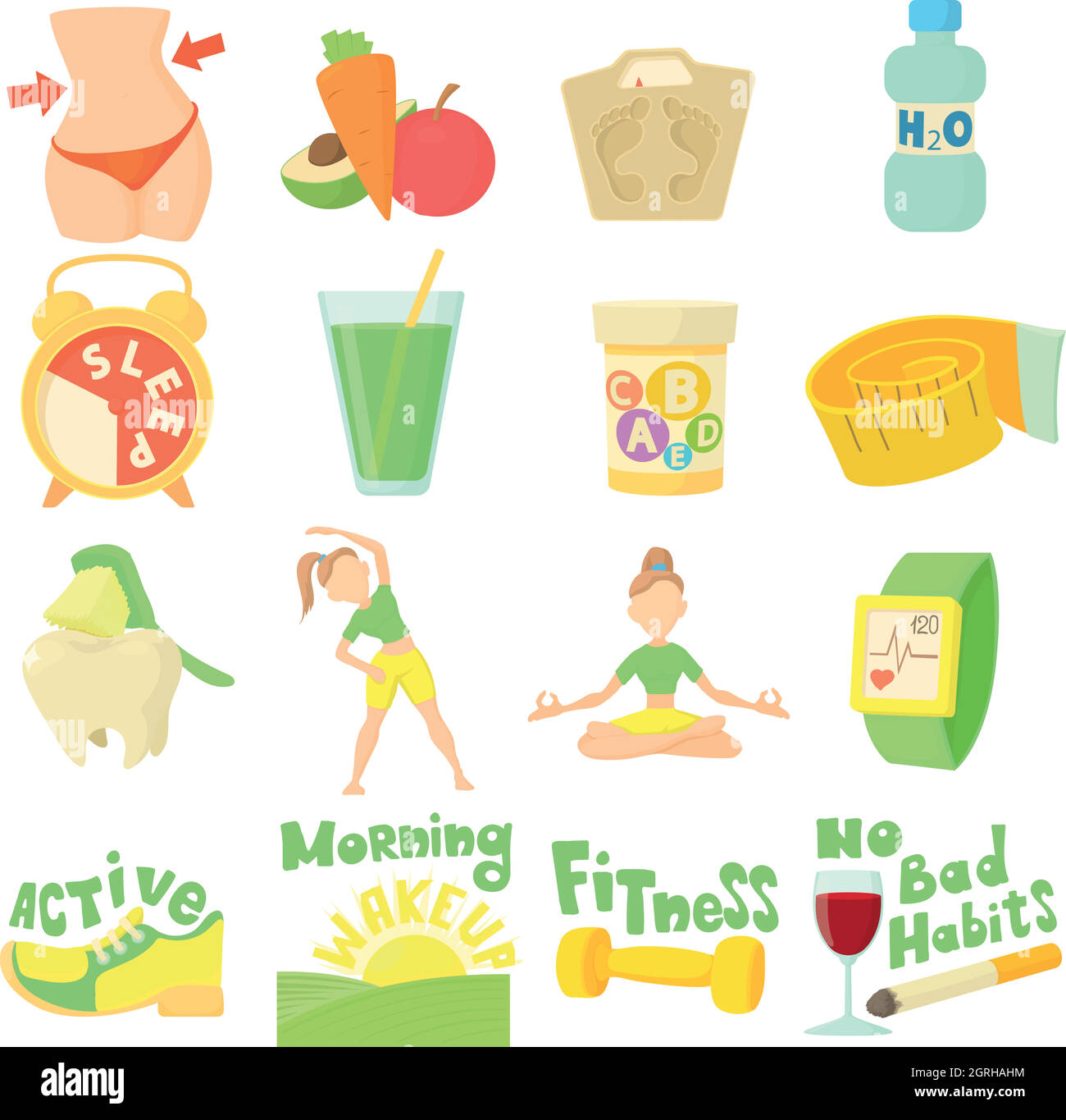 Healthy lifestyle icons set, cartoon style Stock Vector Image & Art - Alamy