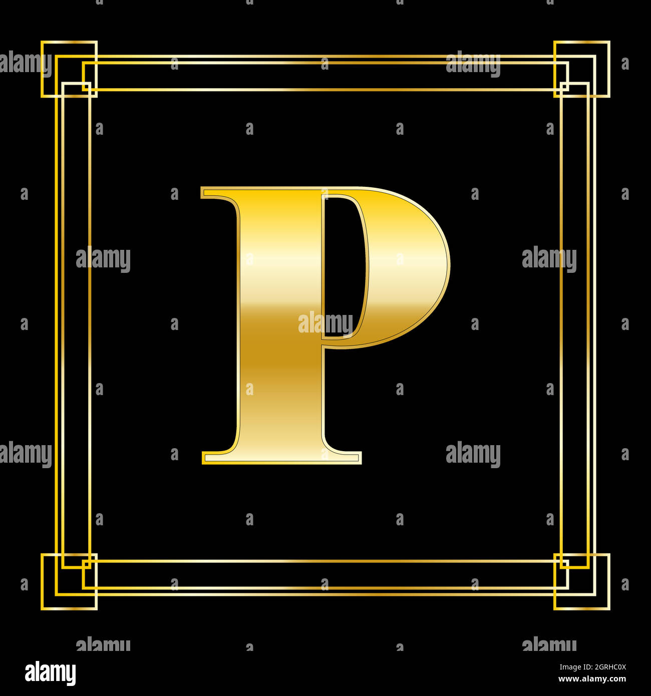 Letter P Logo Design With Square Ornament, luxury golden design Stock ...