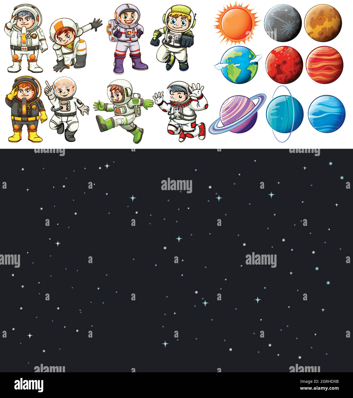 Space background and spaceman set Stock Vector Image & Art - Alamy