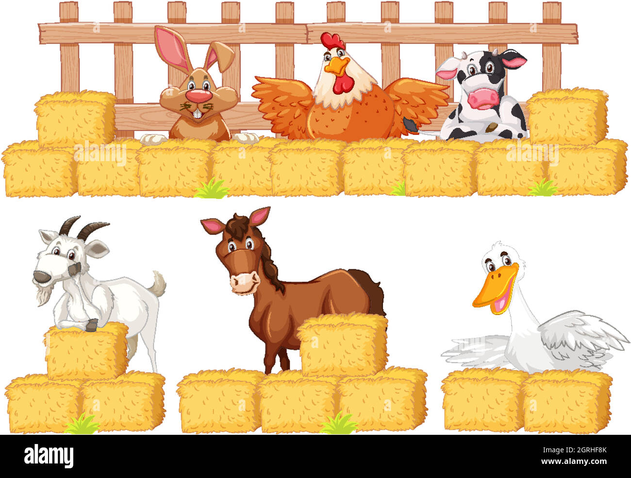 Set of farm animals and hay on white background Stock Vector Image ...