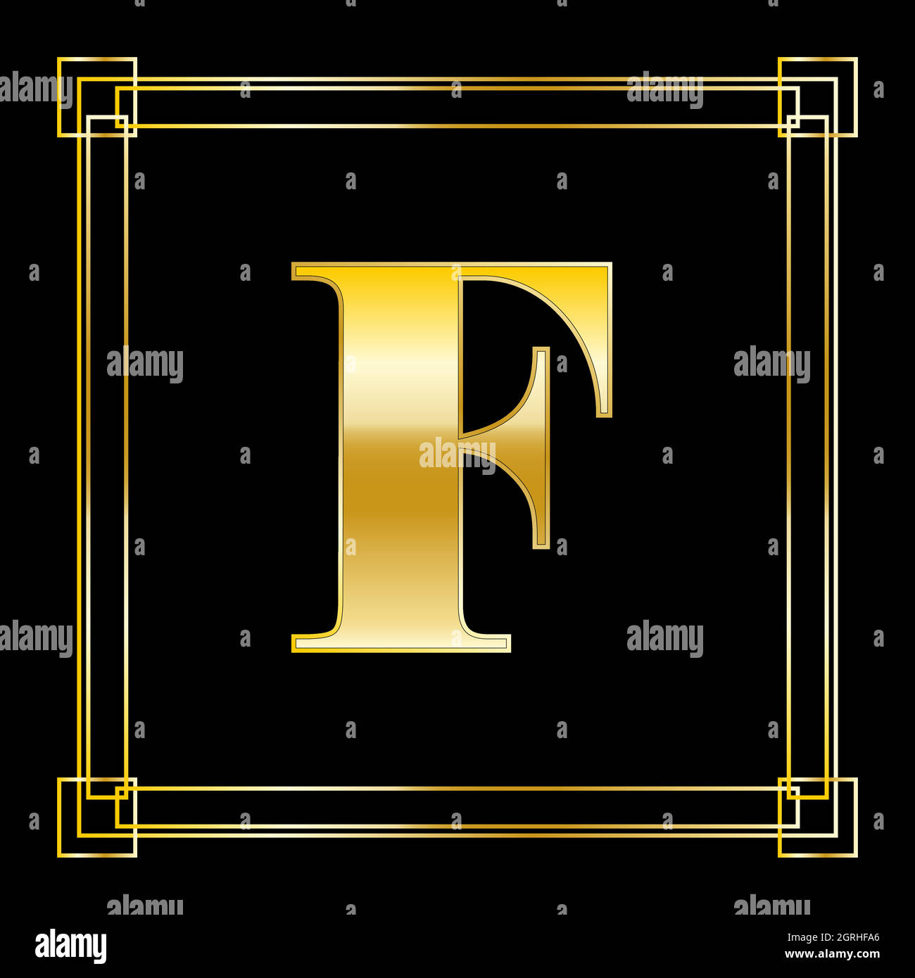 Letter F Logo Design With Square Ornament, luxury golden design Stock ...