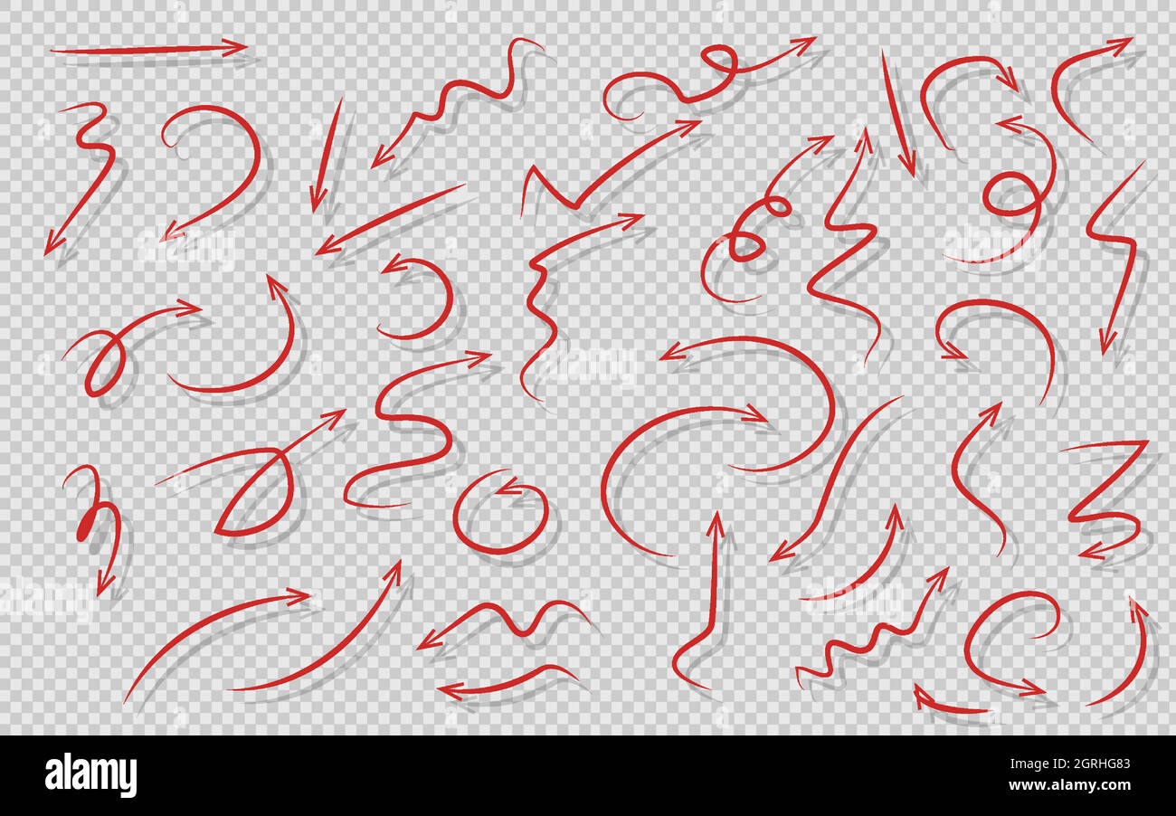 Hand Drawn Red Arrows with shadow, Vector Illustration EPS 10 Stock ...