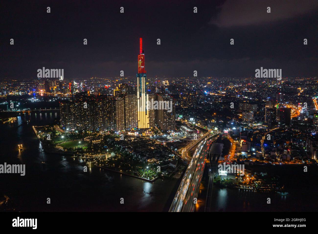 Aerial view of Ho Chi Minh city skyline at night Stock Photo - Alamy