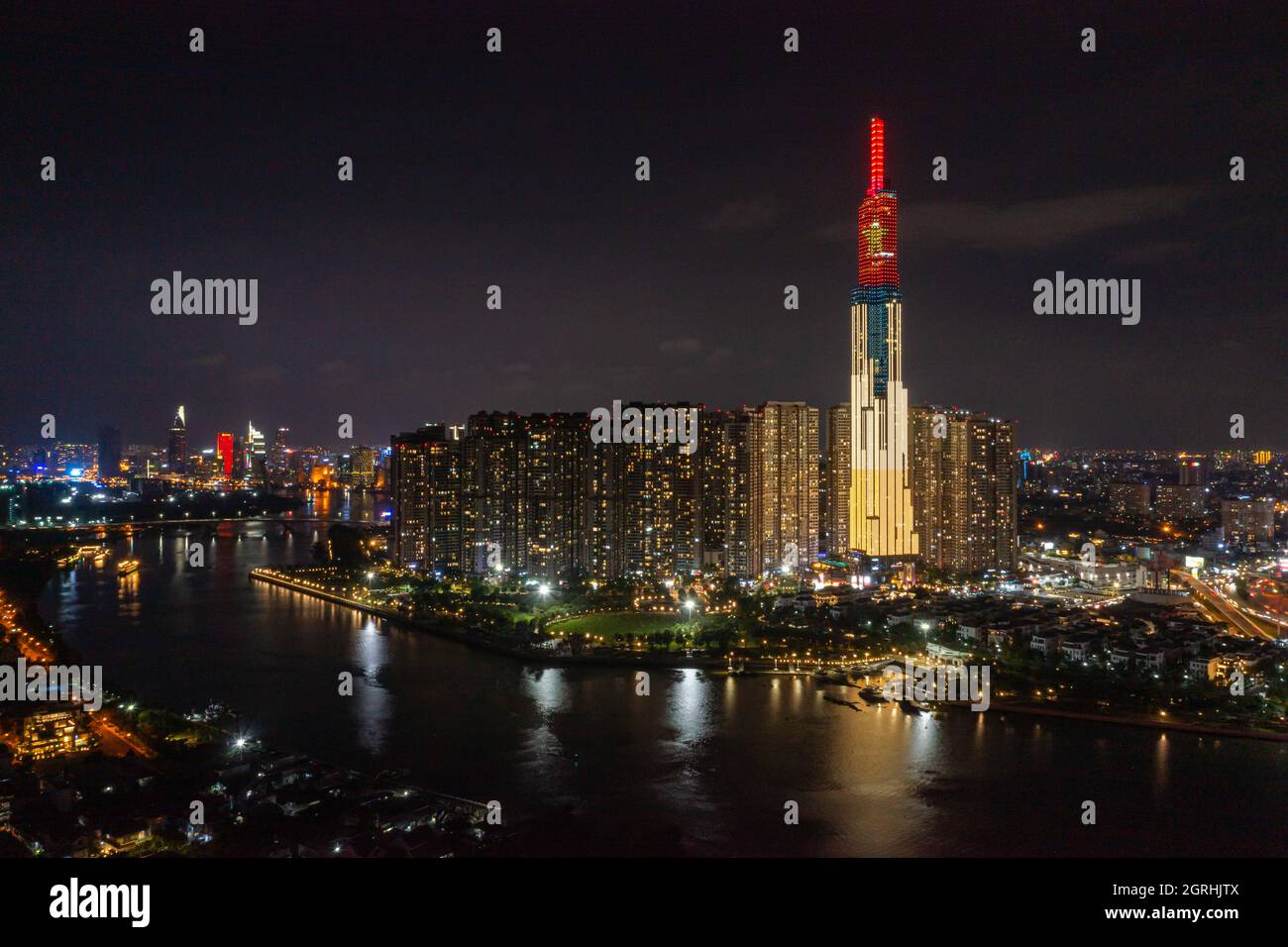 Beautiful aerial cityscape view of Ho Chi Minh city at night Stock ...