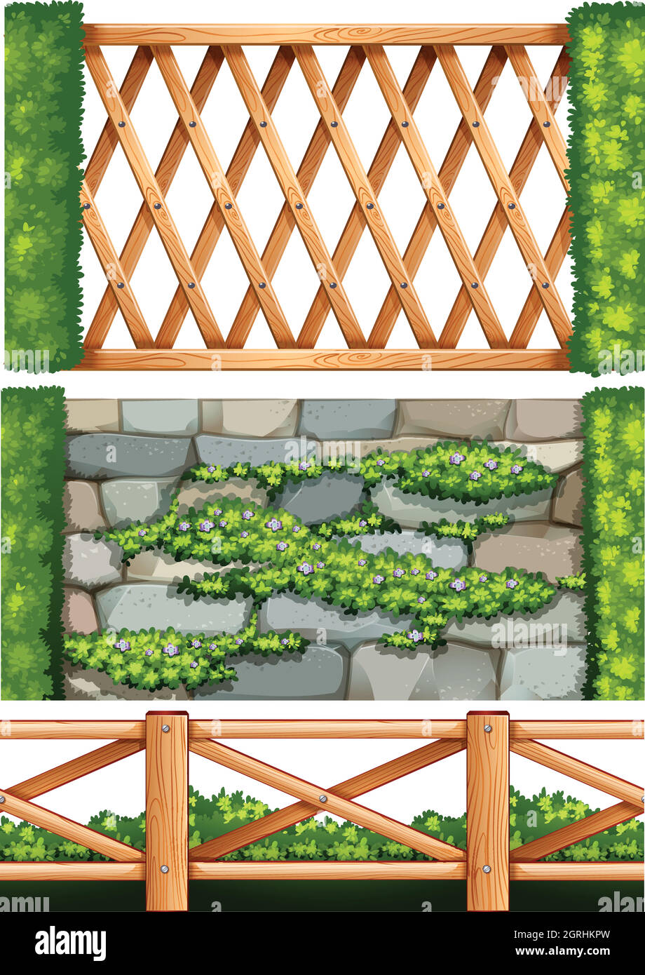 Fence design with wooden and stone Stock Vector Image & Art - Alamy