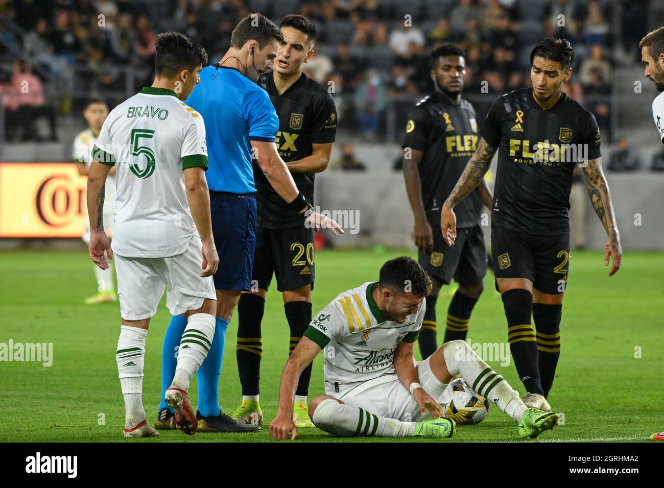 Portland Timbers midfielder Cristhian Paredes (22) lay injured during a ...