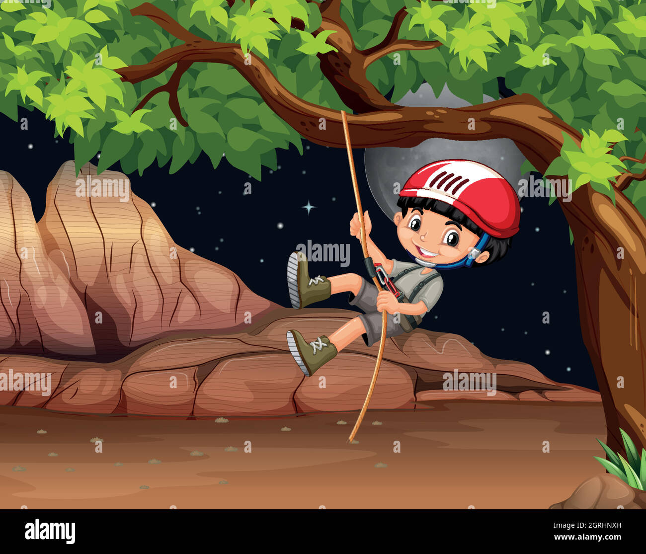 Boy climbing the tree at night Stock Vector Image & Art - Alamy