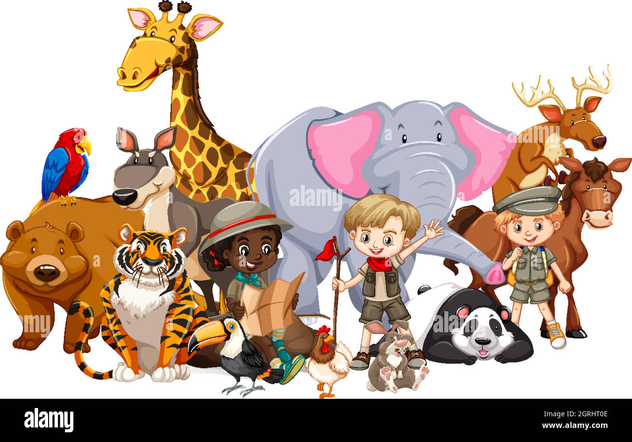 Children with animals on isolated background Stock Vector Image & Art ...