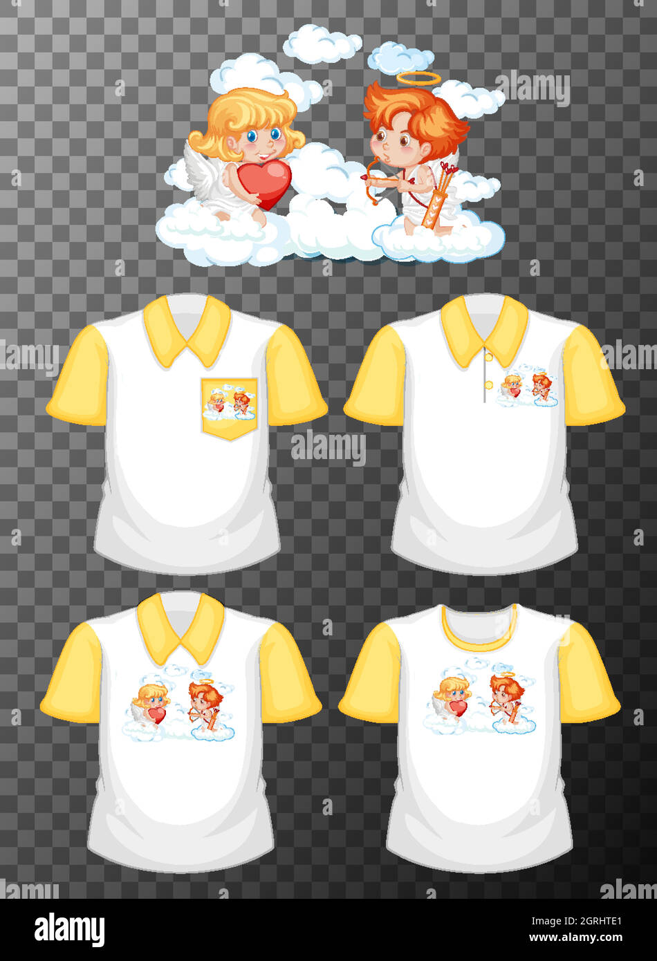 Little angle cartoon character with set of different shirts isolated on ...