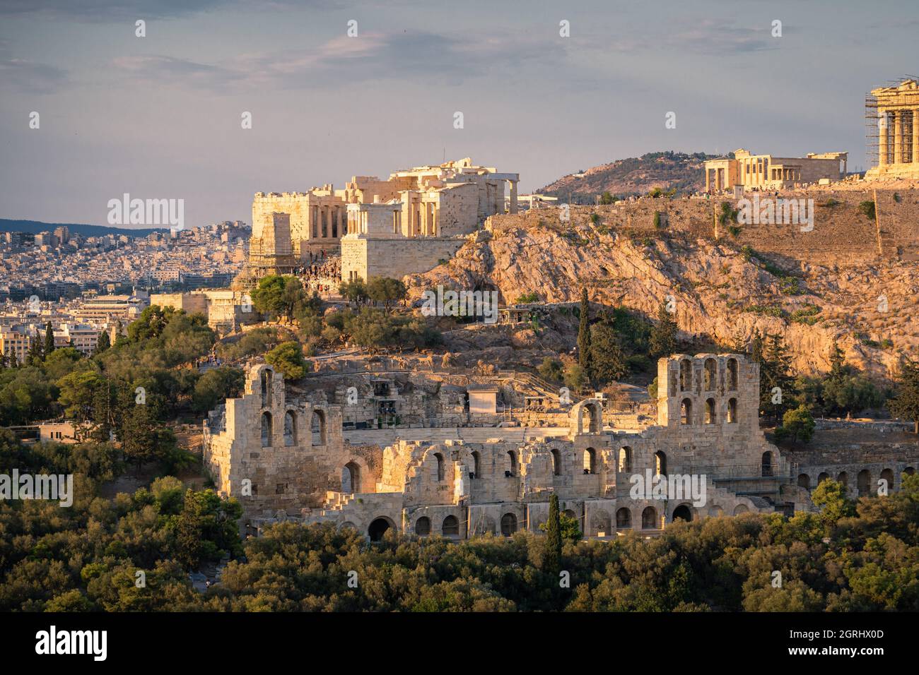 Overlooking the Acropolis at sunset Stock Photo - Alamy