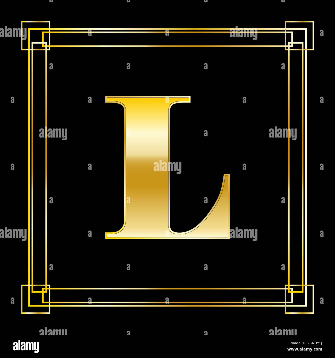 Letter L Logo Design With Square Ornament, luxury golden design Stock ...