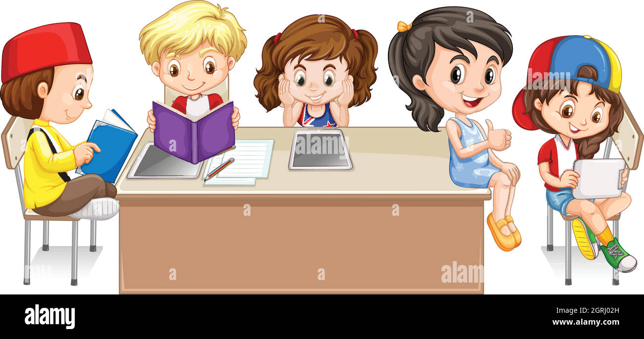 Students reading books in classroom Stock Vector Image & Art - Alamy