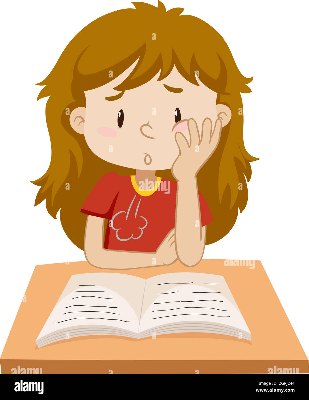 Girl reading book on the table Stock Vector Image & Art - Alamy
