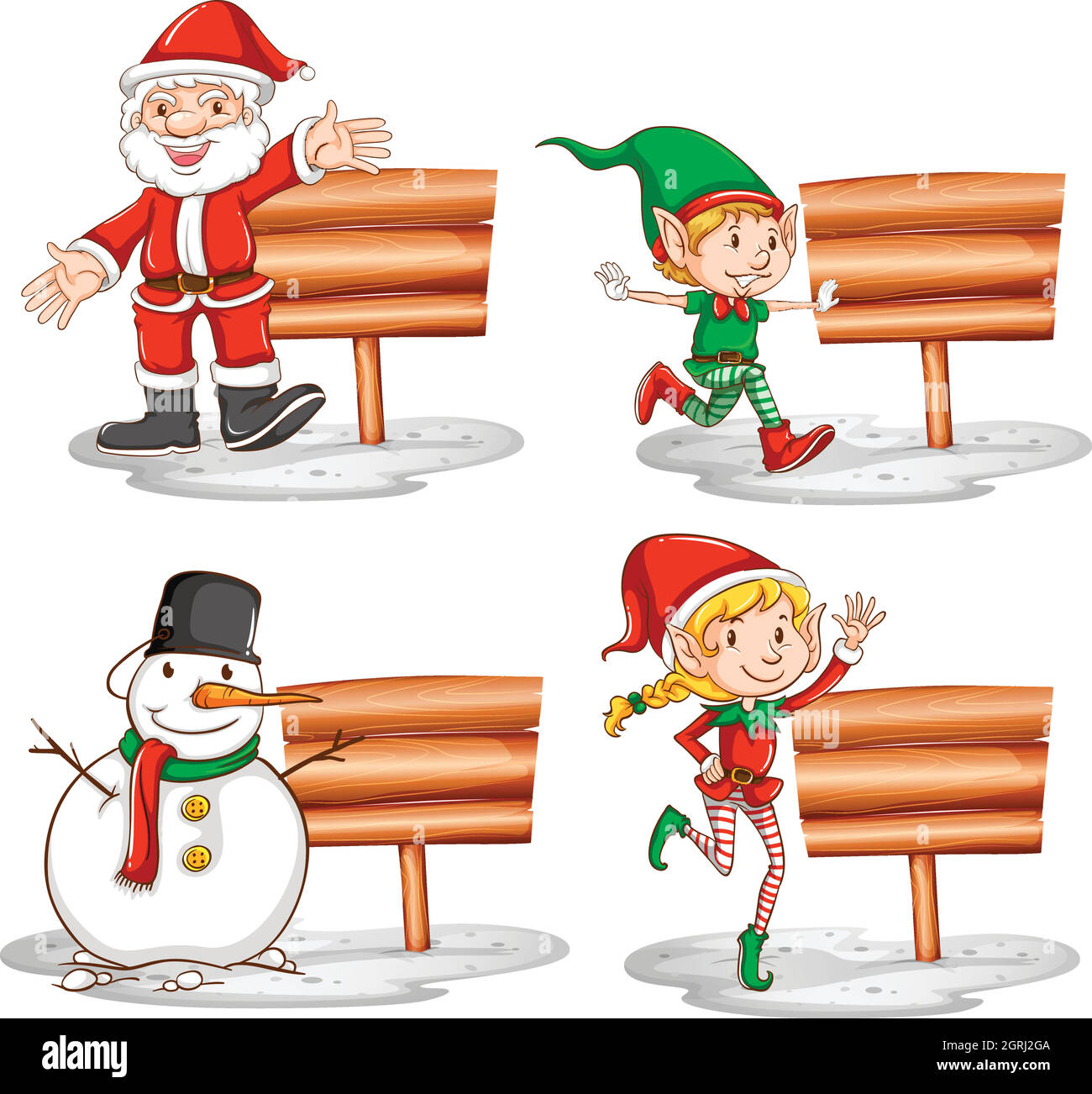 Christmas theme with wooden signs and characters Stock Vector Image ...
