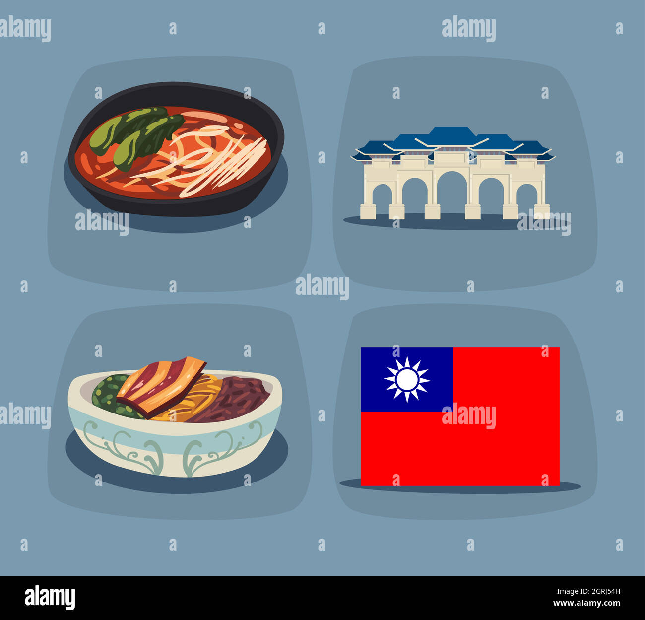 Taiwanese icon collection on blue background Stock Vector Image & Art ...