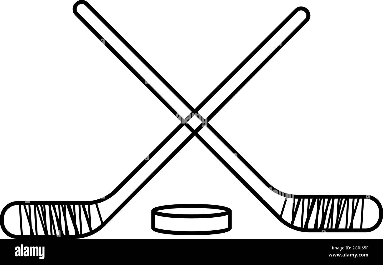 Hockey sticks with puck icon, outline style Stock Vector Image & Art ...