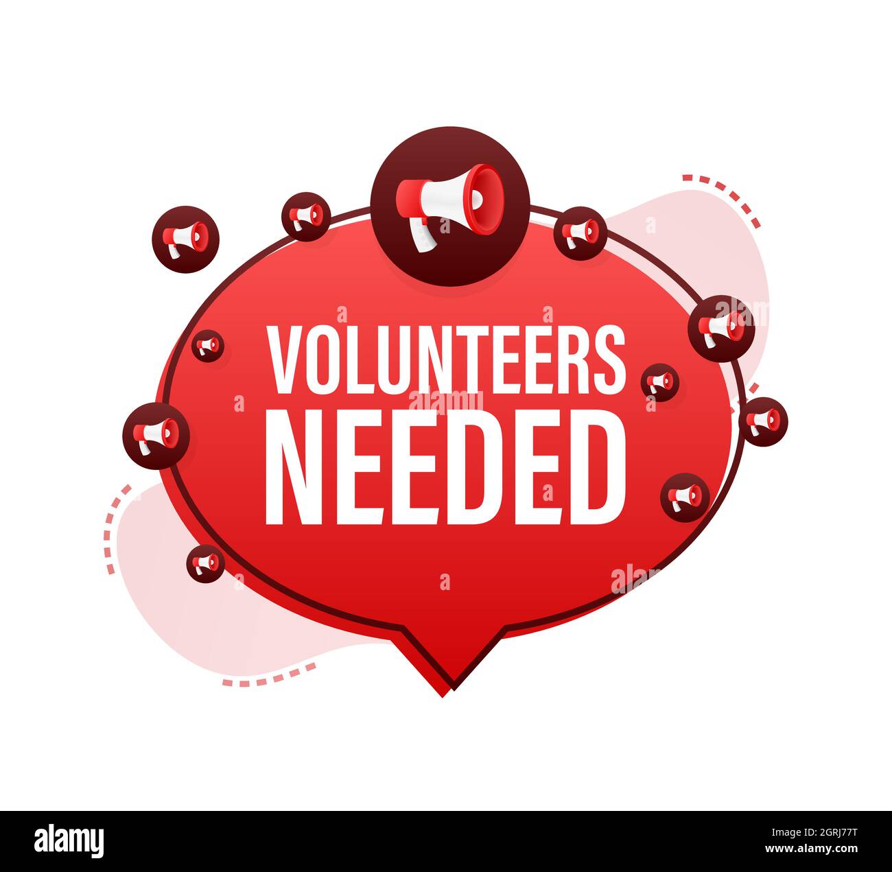 Megaphone label with volunteers needed. Megaphone banner. Web design ...