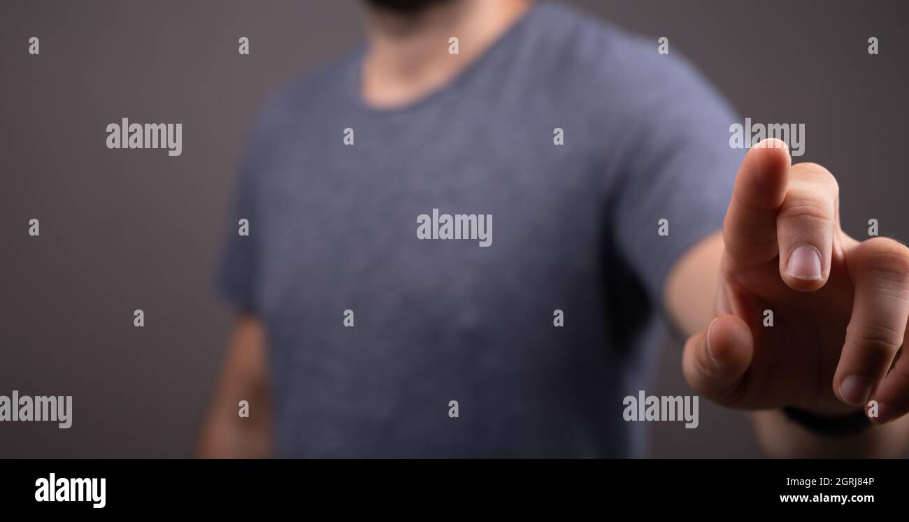 Male hand pushing on a touch screen Stock Photo - Alamy