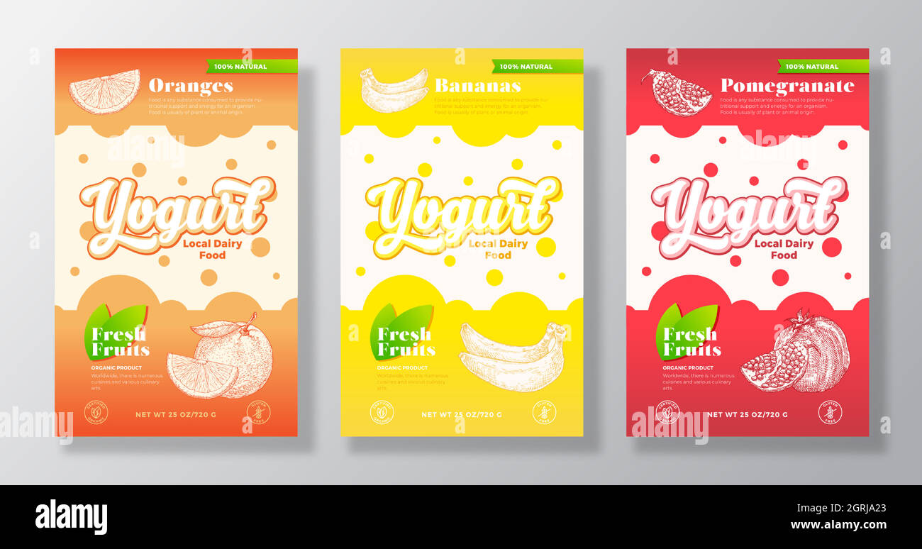 Fruits and Berries Yogurt Label Templates Set. Abstract Vector Dairy ...