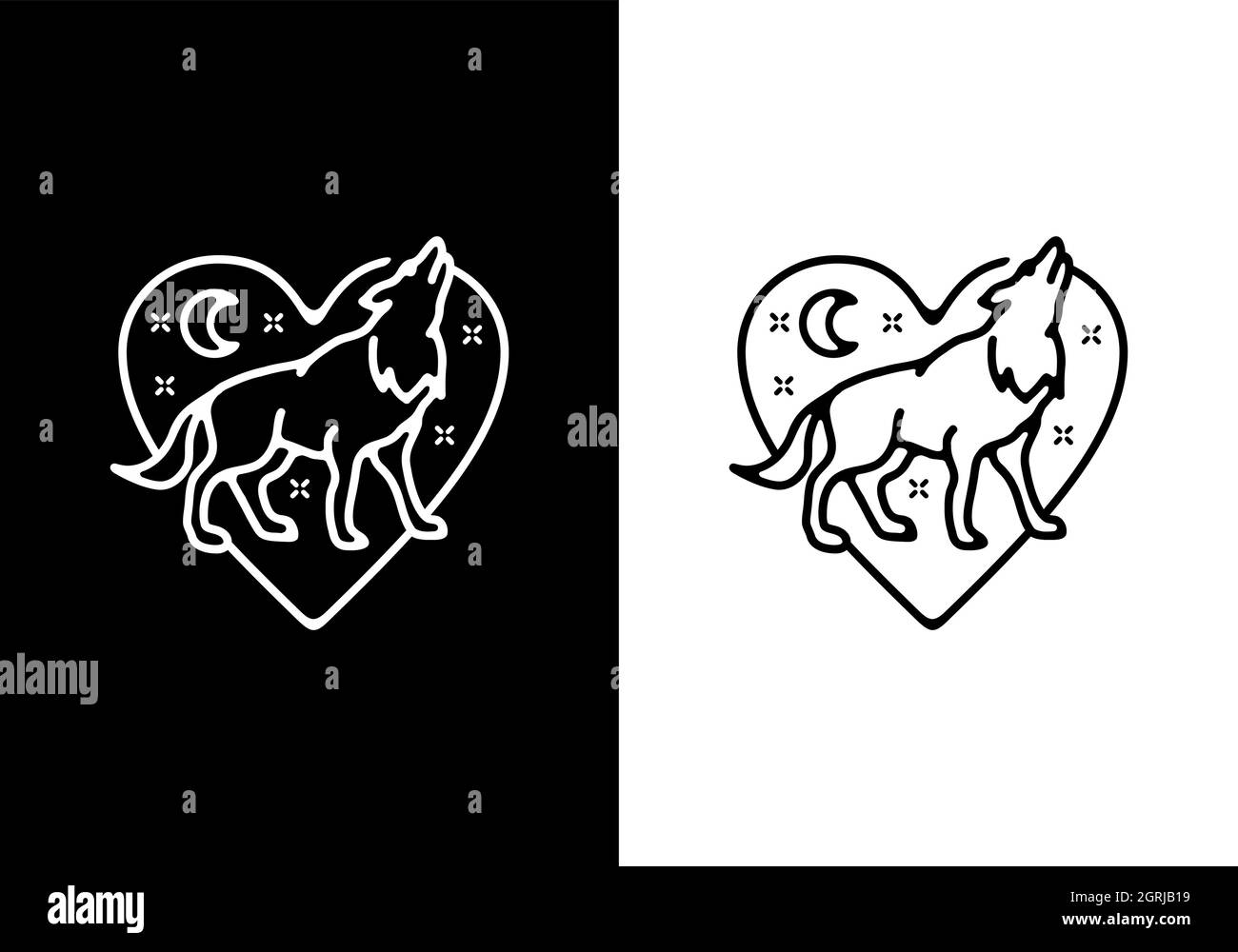 Black and white color of wolf line art design Stock Vector Image & Art ...