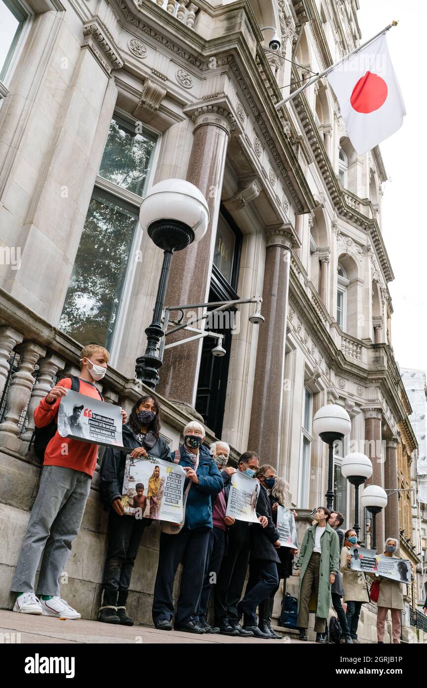 London, UK. 1 October 2021. Protest outside the Japanese Embassy in ...