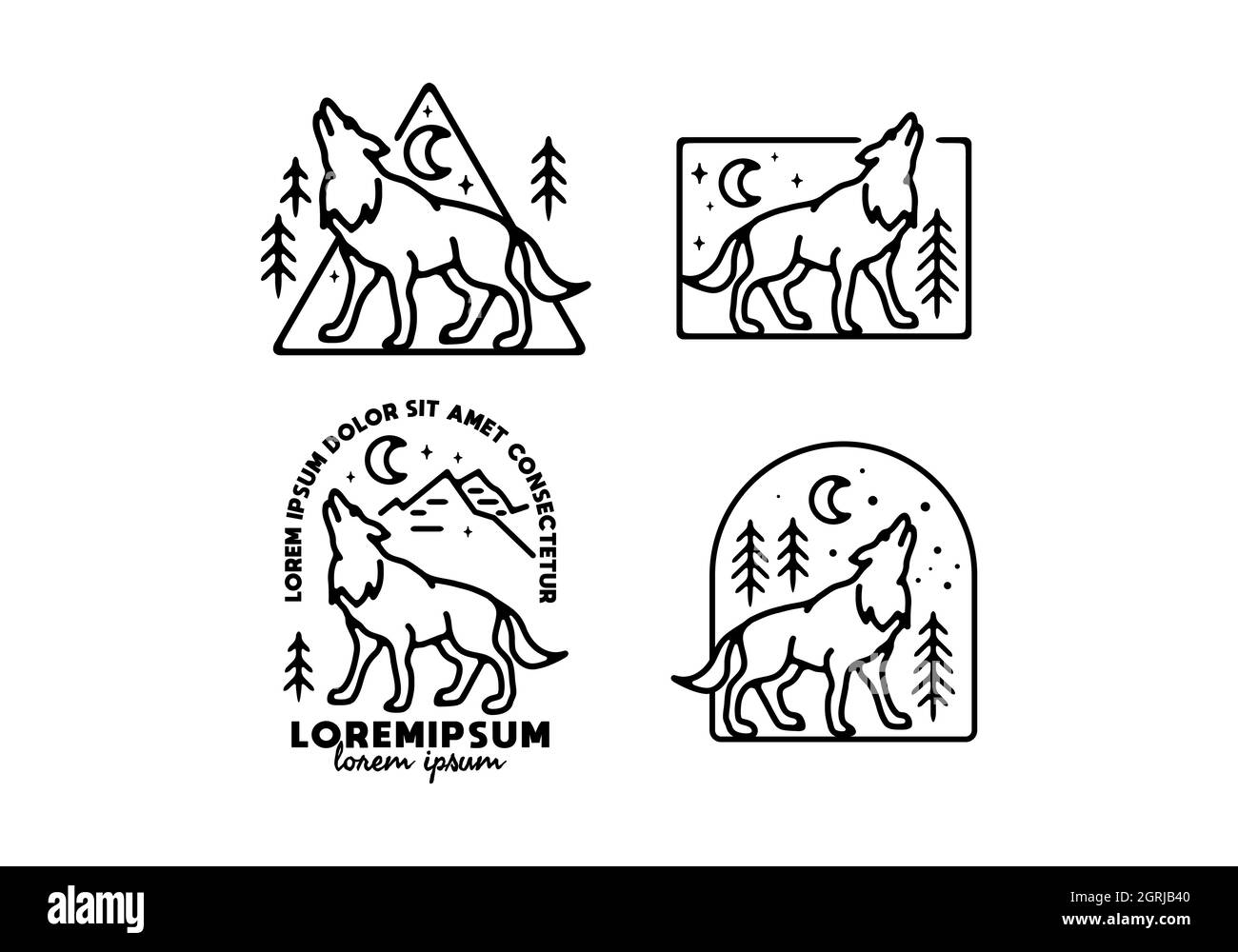 Black and white color of wolf line art design Stock Vector Image & Art ...