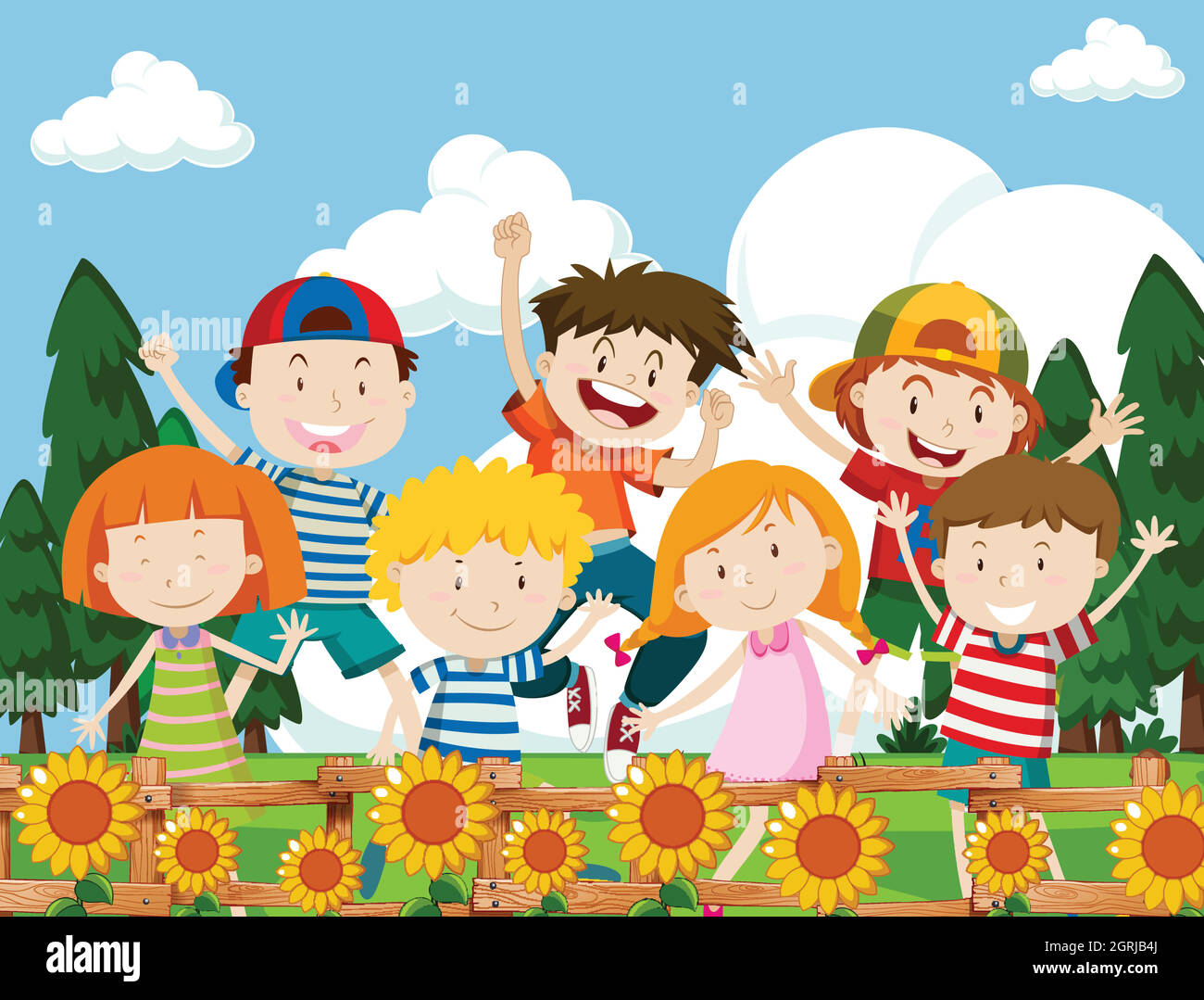Happy children in flower garden Stock Vector Image & Art - Alamy