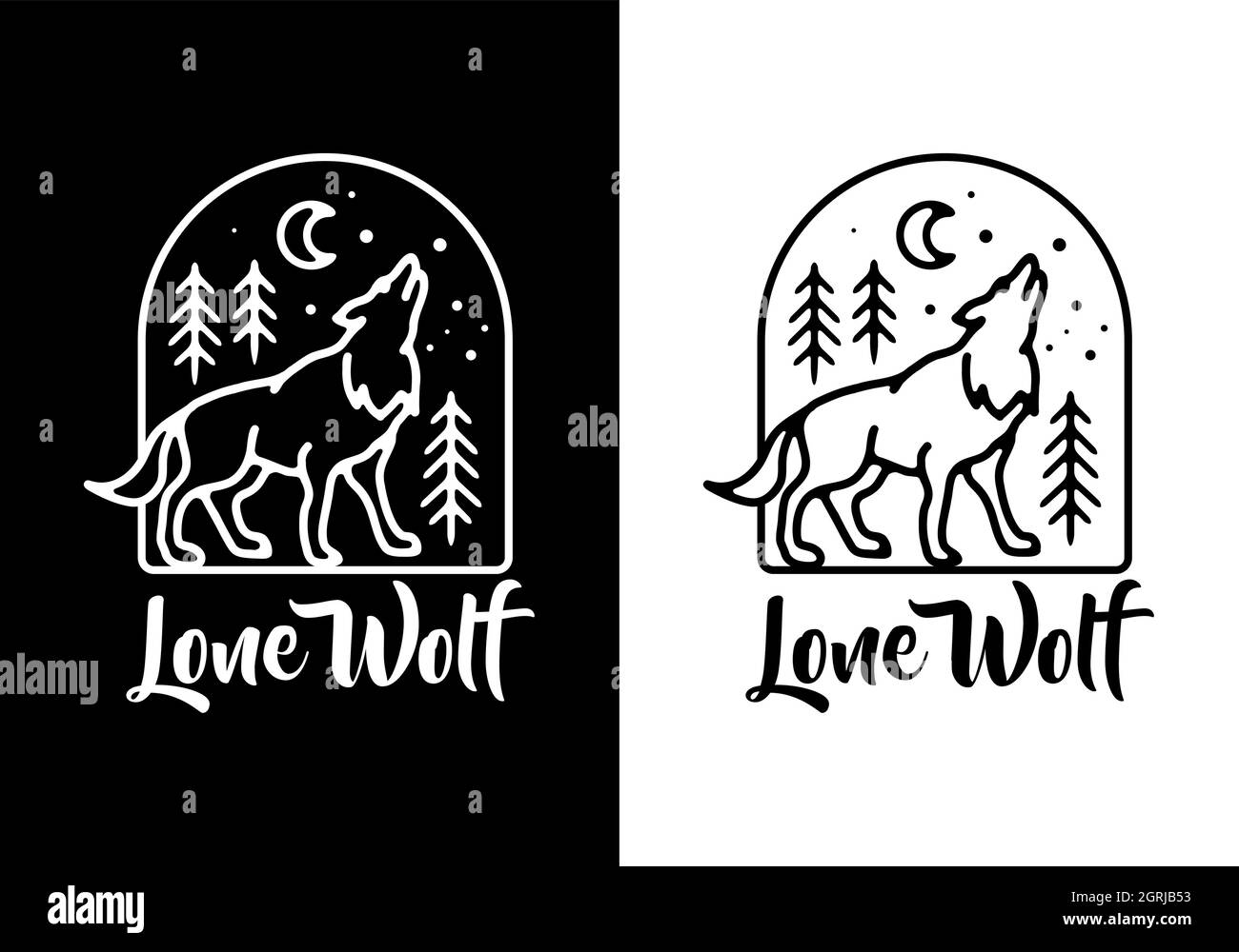 Black and white color of wolf line art design Stock Vector Image & Art ...