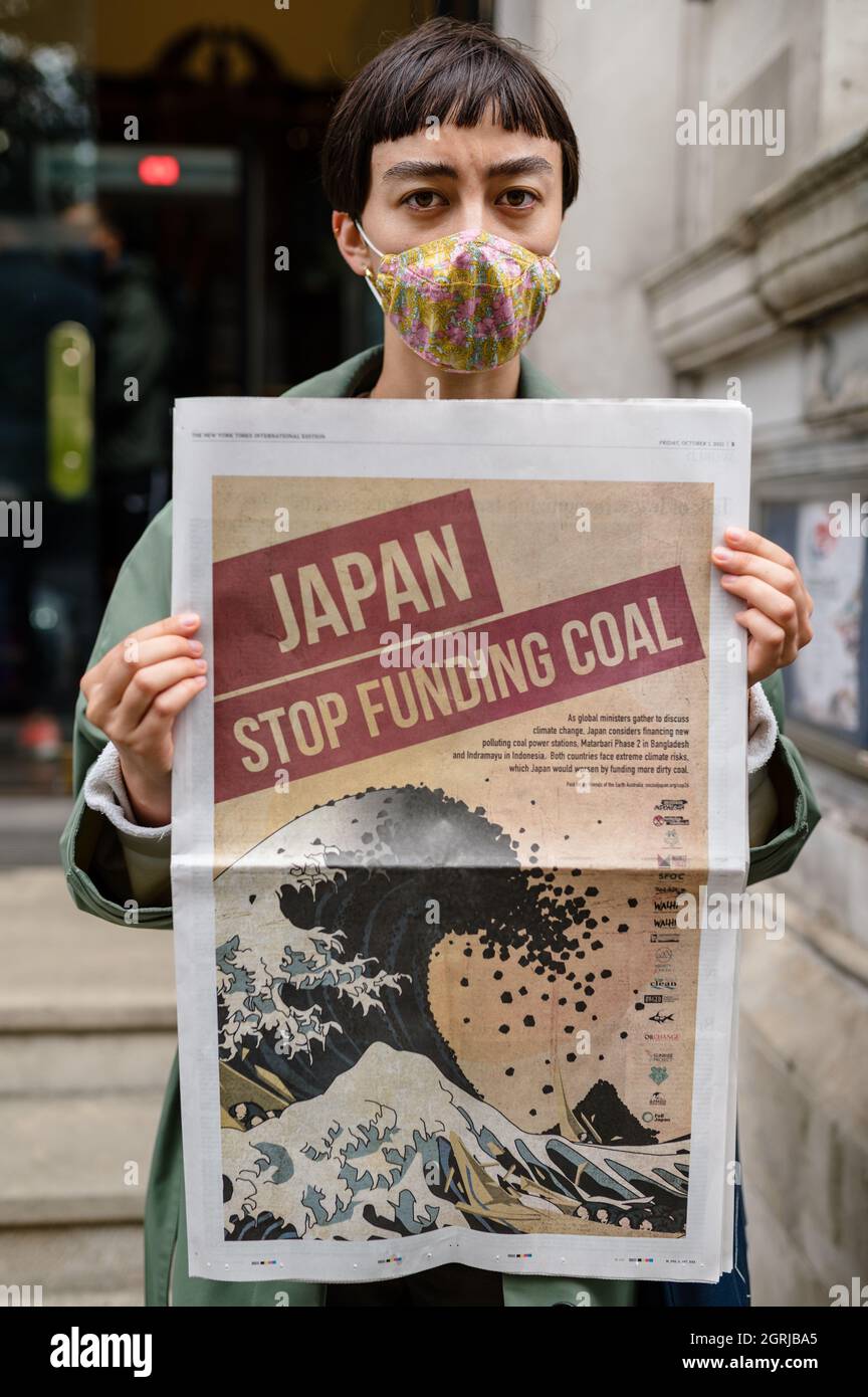London, UK. 1 October 2021. Protest outside the Japanese Embassy in ...